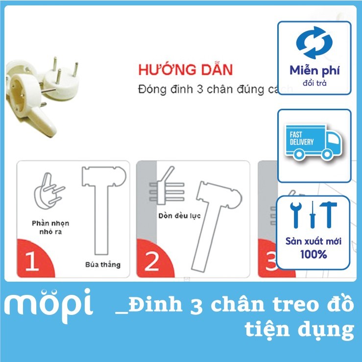 Đinh 3 chân treo đồ, vật dụng gia đình nhẹ siêu chắc chắn không cần khoan tường mopi | Shopee ...