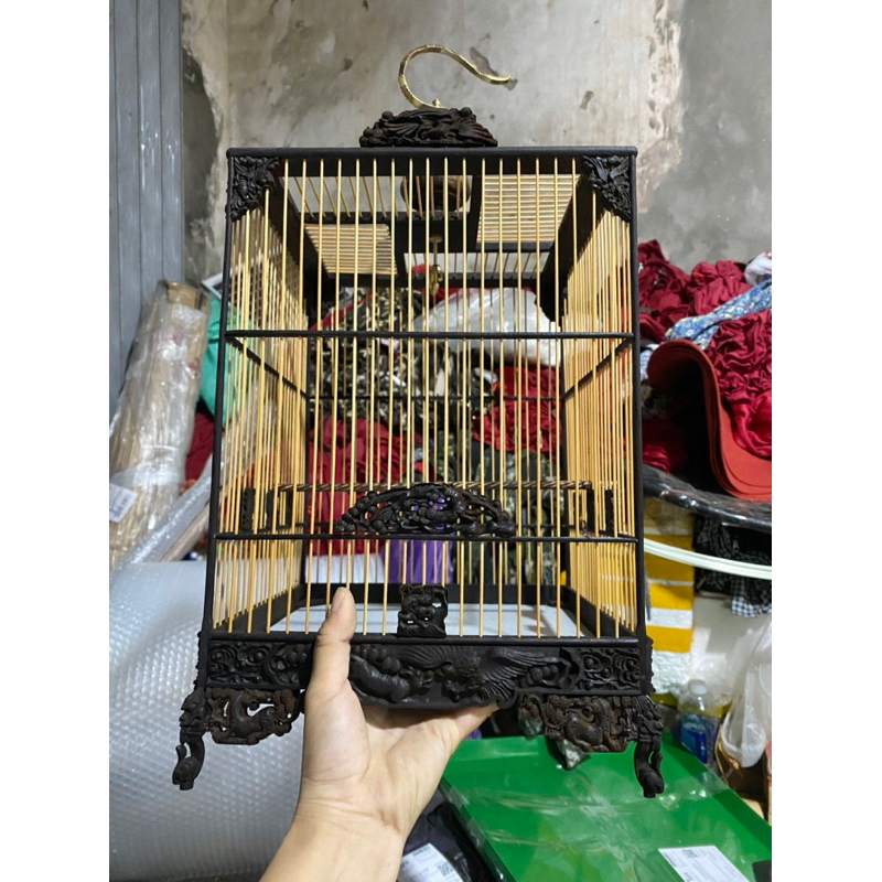 Lồng chim Hút Mật, Vành Khuyên chất liệu gỗ mun đuôi công, đục tang sắc ...