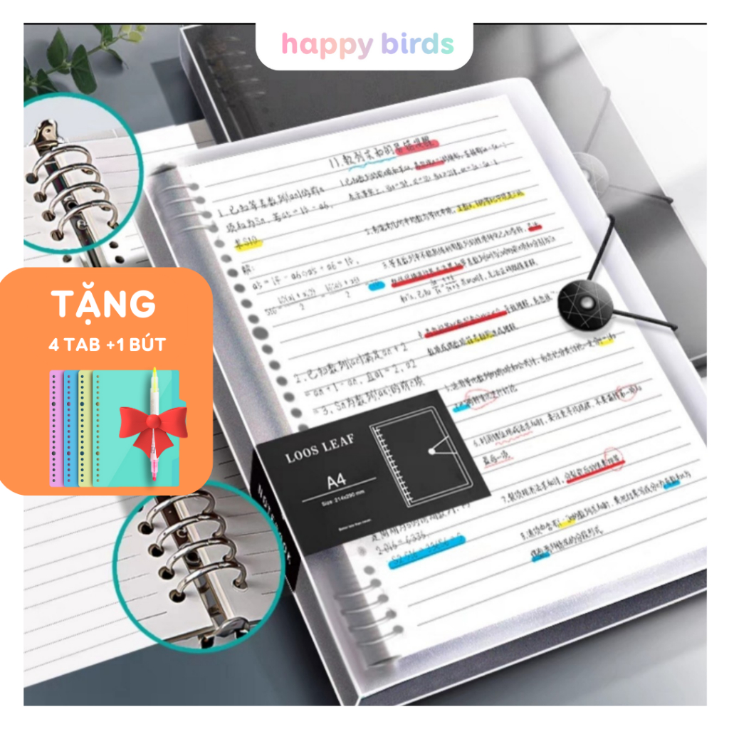 Sổ còng A4 kẻ ngang caro chấm dot binder còng sắt 30 8 còng làm sổ tay ...