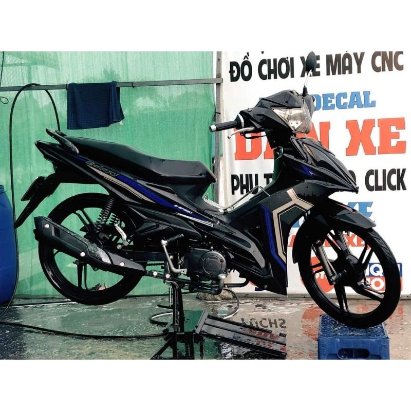 Tem rời xe Galaxy 50cc SYM đen tem bóng phối chỉ xanh bạc cực đẹp, tem cao cấp chống nước, không ...
