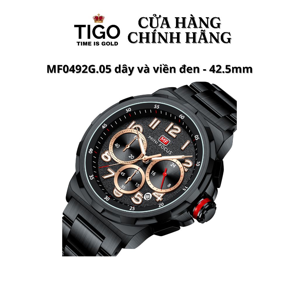 Đồng Hồ Nam MINI FOCUS MF0492G.05 Dây Thép Đen Mặt Đen Thép Không Gỉ Mặt Tròn 42.5mm | Shopee ...