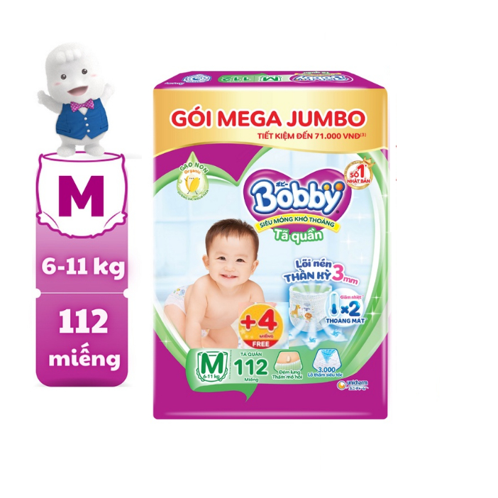 Tã quần Bobby size M112+4m (116 miếng) cân nặng 6-11 kg | Shopee Việt Nam