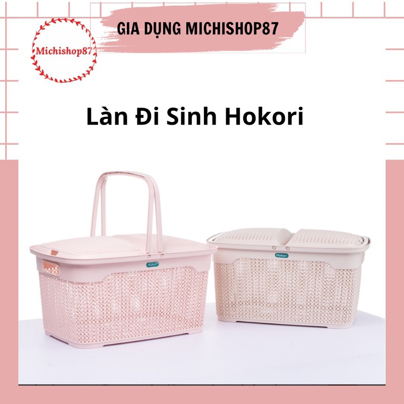 Làn đi sinh cỡ lớn có quai xách nắp chấm bi Hokori mẫu mới nhựa Việt Nhật, giỏ đựng đồ đi sinh ...