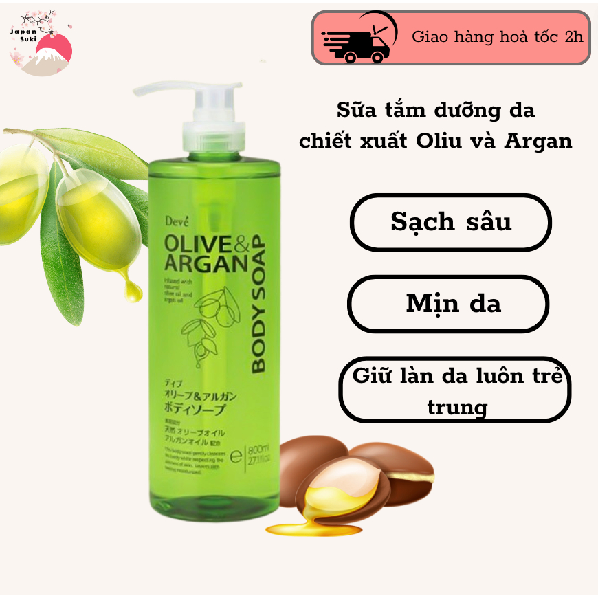 Sữa tắm Nhật Bản chiết xuất từ dầu Olive và Argan Deve dưỡng ẩm, mịn da ...