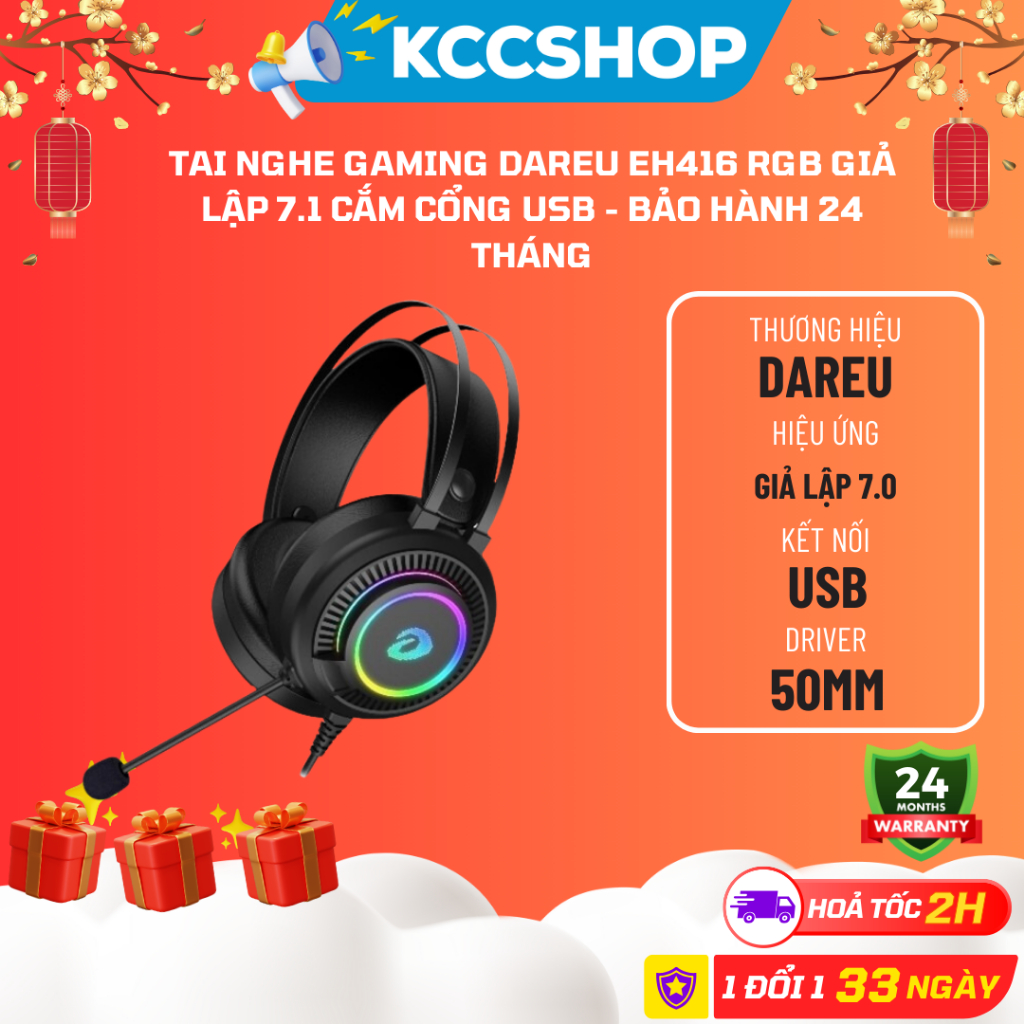 Tai nghe gaming DAREU EH416 RGB giả lập 7.1 cắm cổng USB - Bảo hành 24 ...
