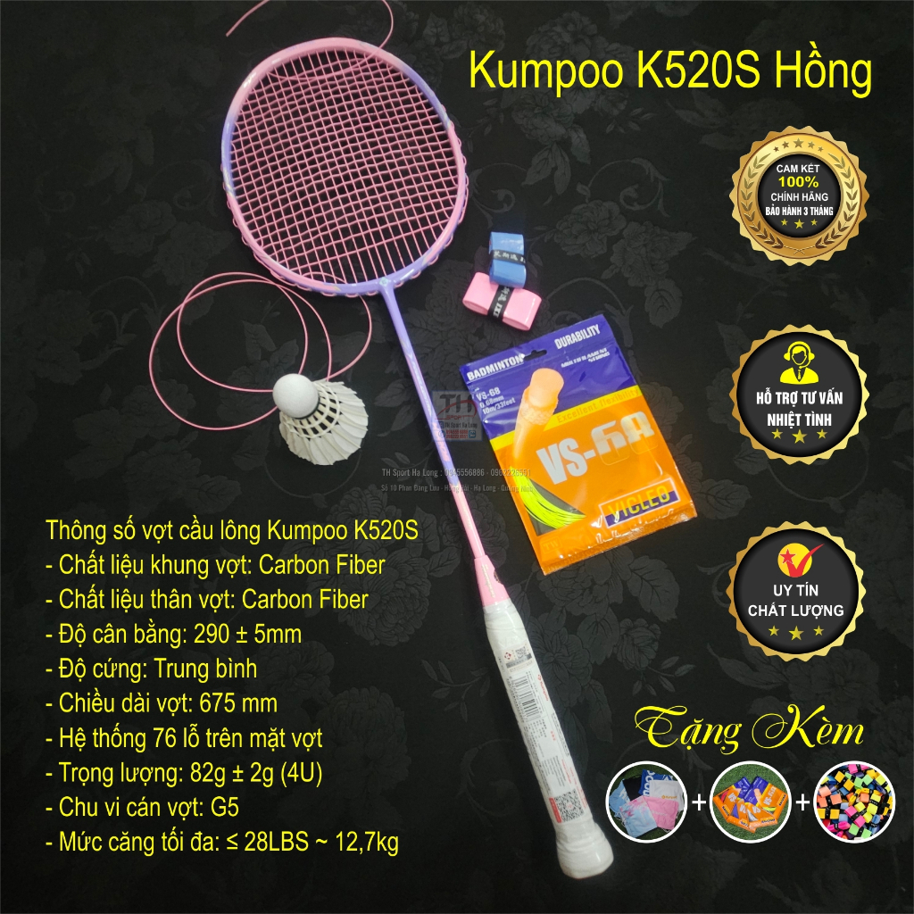 [Siêu Sale]Vợt cầu lông KUMPOO K520Pro, K520S, PC-99Pro, SAKURA kèm lưới + QC[Chính hãng ...