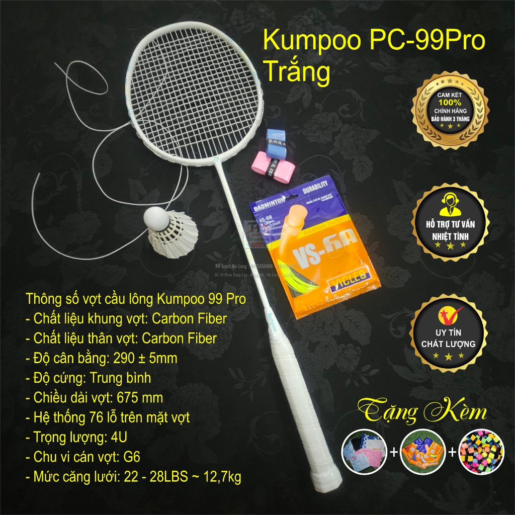 [Siêu Sale]Vợt cầu lông KUMPOO K520Pro, K520S, PC-99Pro, SAKURA kèm lưới + QC[Chính hãng ...
