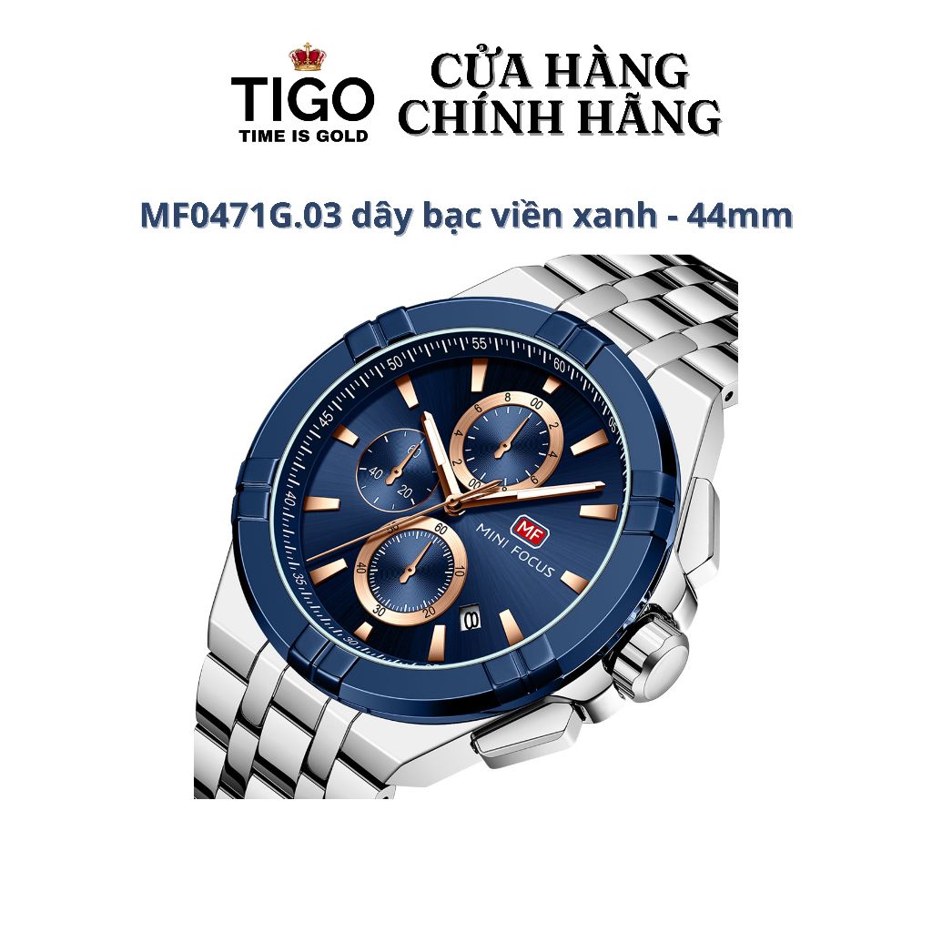 Đồng Hồ Nam MINI FOCUS MF0471G.03 Dây Thép Bạc Viền Xanh Thép Không Gỉ Mặt Tròn 44mm | Shopee ...