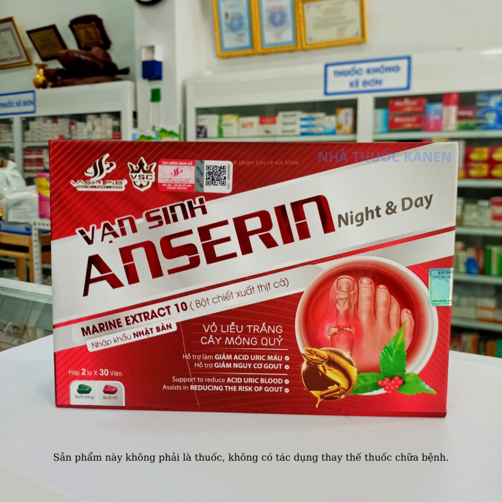 Viên uống hỗ trợ gout Vasih P&B Anserin Night & Day (hộp 2 lọ x30 viên ...