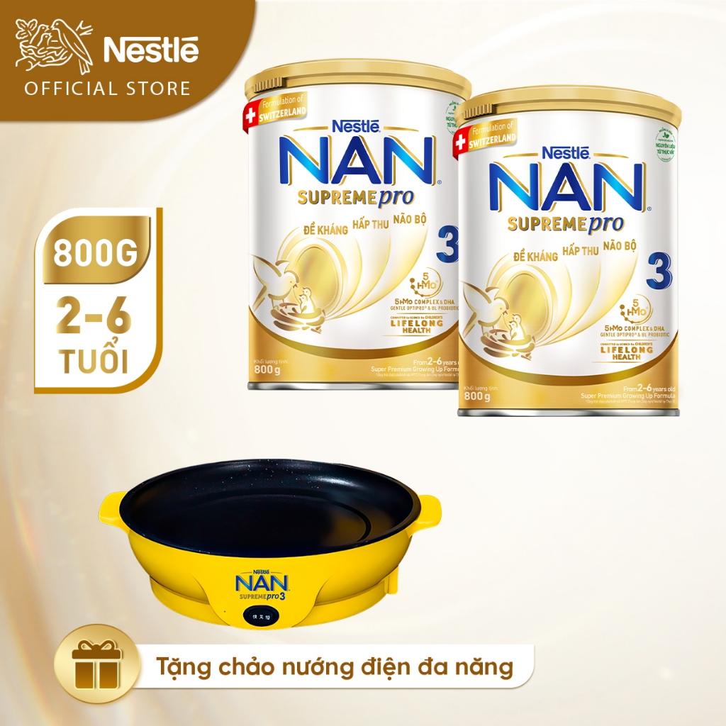 Bộ 2 Lon Sữa Bột Nestlé NAN SupremePro 3 với 5HMO 800g/lon - SP nhập khẩu từ Đức Tặng chảo nướng ...
