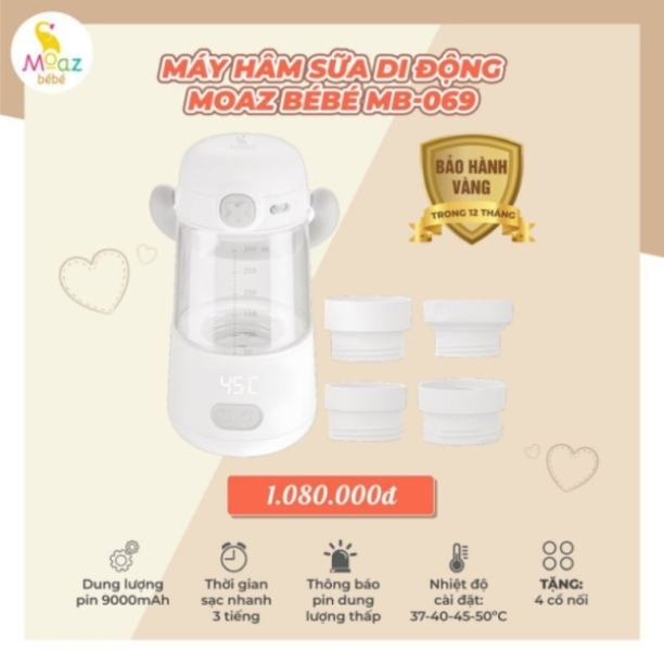 Máy hâm sữa di động không dây MB069 Moaz Bébé MB-069 và Nhiệt ẩm kế ...