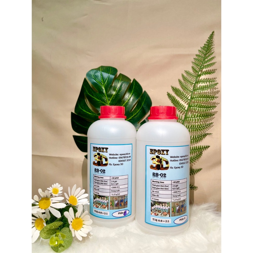Bộ 0.5-2KG Keo Epoxy Resin 02 Hàn QUốc có độ nhớt thấp chuyên đổ mặt bàn,vẽ cá 3D,làm trang sức ...
