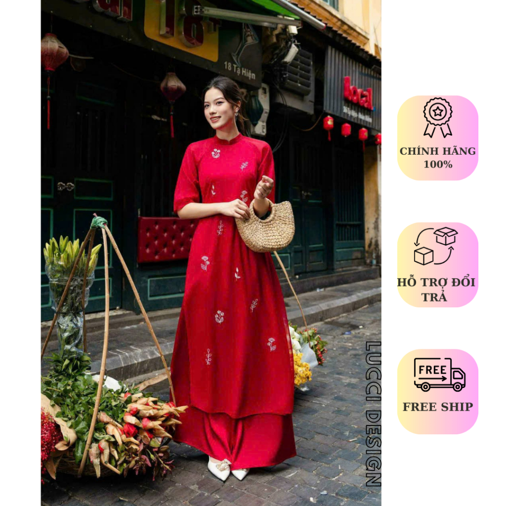 Áo dài cách tân vải tơ crep cao cấp 4 tà by Lucci.Design | Shopee Việt Nam