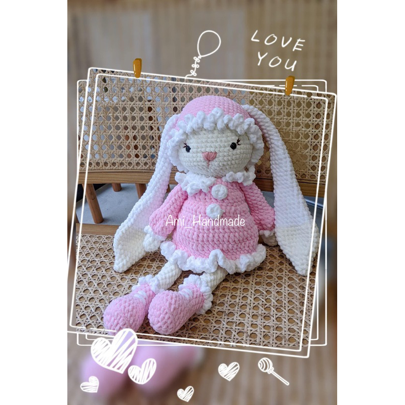 Thỏ Mimi tai dài dễ thương bằng len (Cỡ lớn) | Shopee Việt Nam