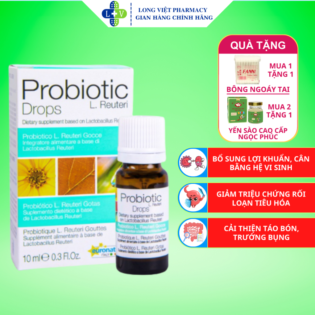 Men vi sinh Probiotic L.Reureti Drops 10ml, Hỗ trợ bổ sung lợi khuẩn, cải thiện hệ vi sinh đường ...