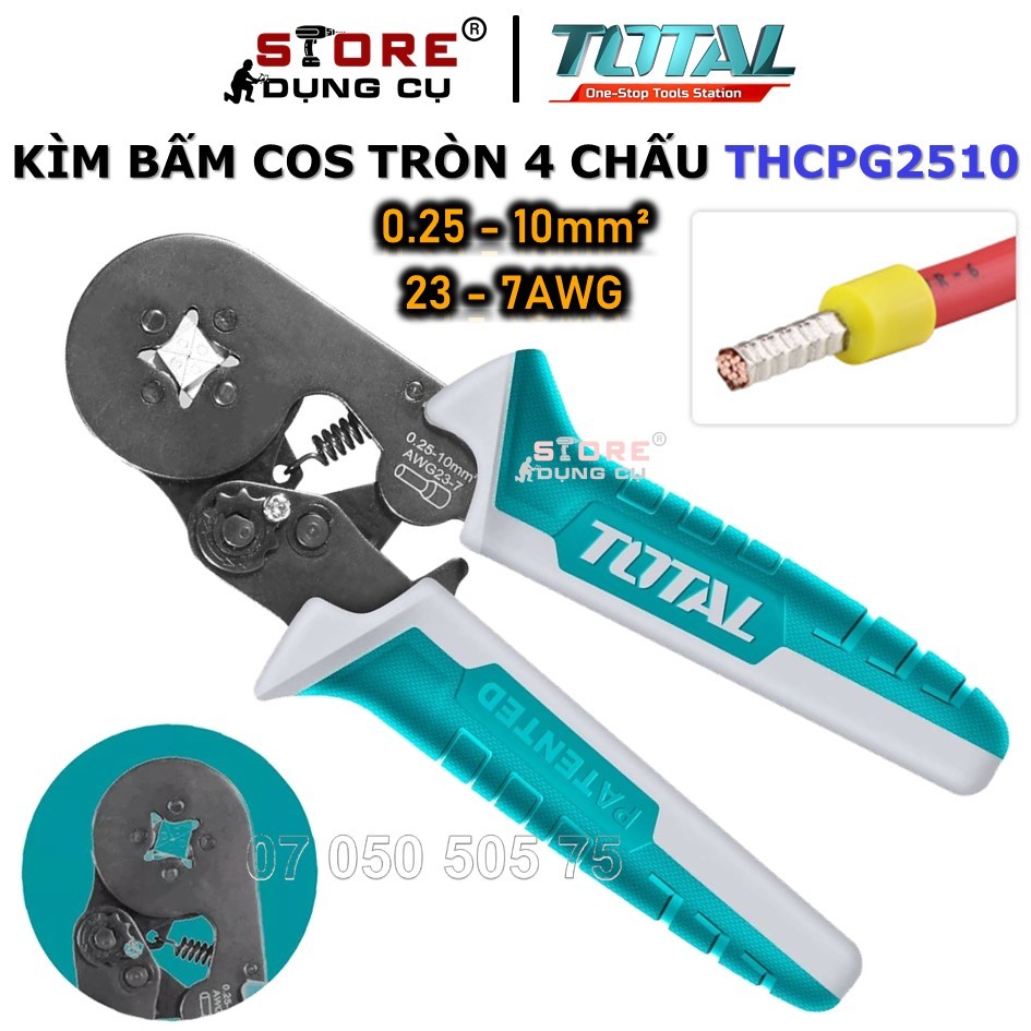 Kìm bấm cos tròn 4 chấu TOTAL THCPG2510 tự điều chỉnh, Kềm bấm đầu cốt ...