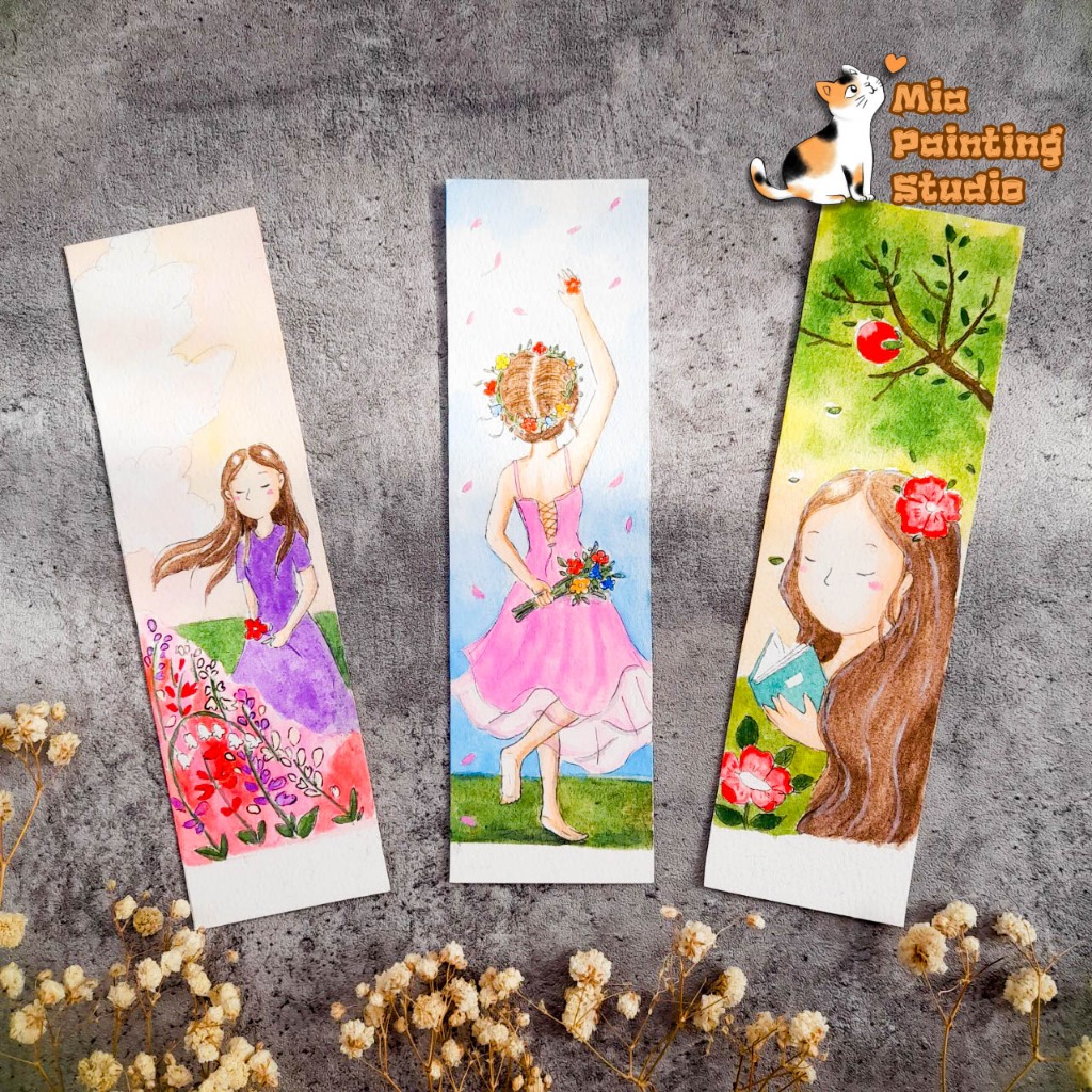 (Mẫu 2) Bookmark custom màu nước vẽ theo yêu cầu (Đọc mô tả sản phẩm ...