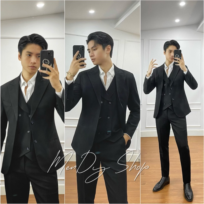 Bộ Suit Vest 3 Mảnh cao cấp chất liệu cotton amos ( vest + gile + quần ...
