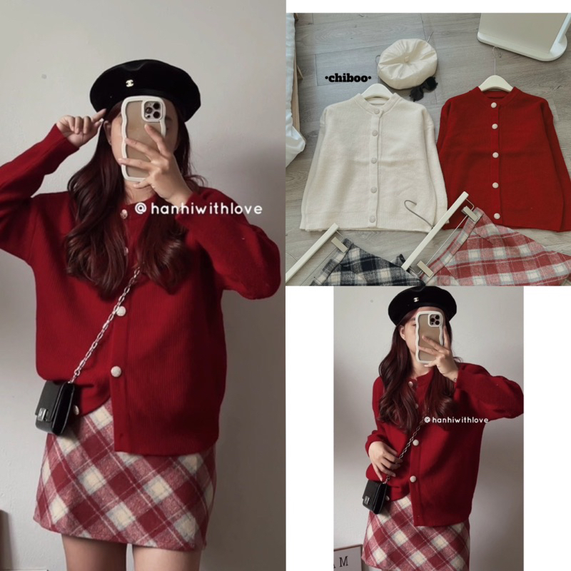 ÁO LEN cadigan CỔ TRÒN BO TAY CÚC ĐỒNG 2 MÀU 1711 hàng Quảng Châu | Shopee Việt Nam