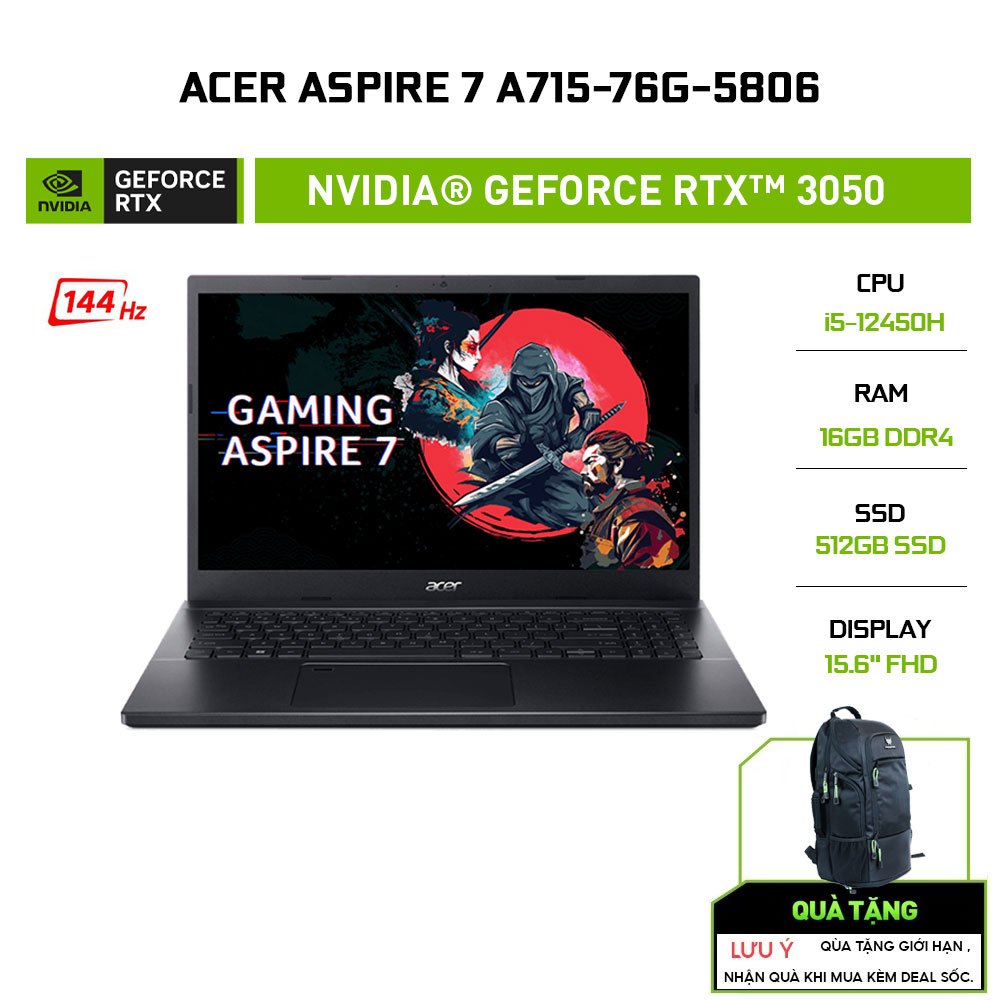 Laptop Acer Aspire 7 A715-76G-5806 i5-12450H | GeForce RTX™ 3050 4GB ...