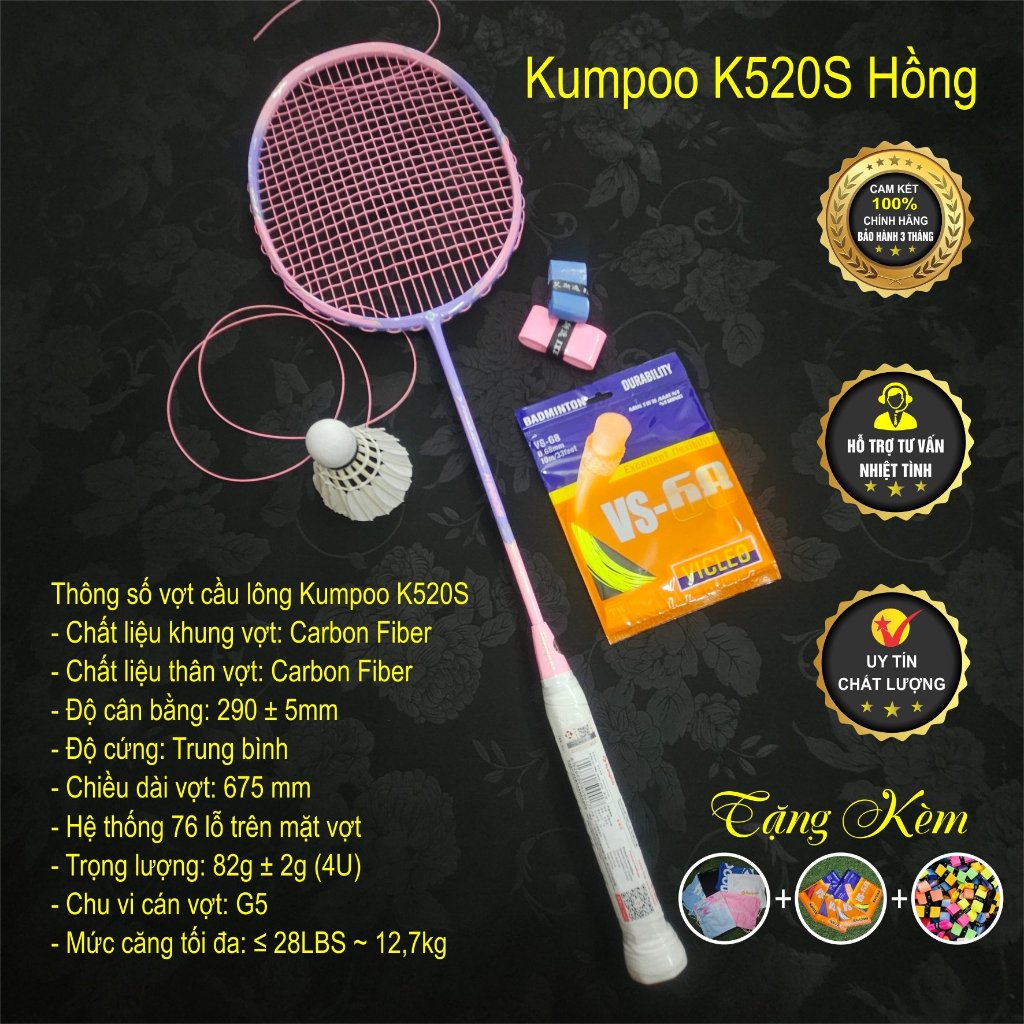 Vợt Cầu Lông Kumpoo Power Control K520 Pro, Kumpoo 520 Hồng, Kumpoo 520S Kèm Căng Cước Và Quấn ...