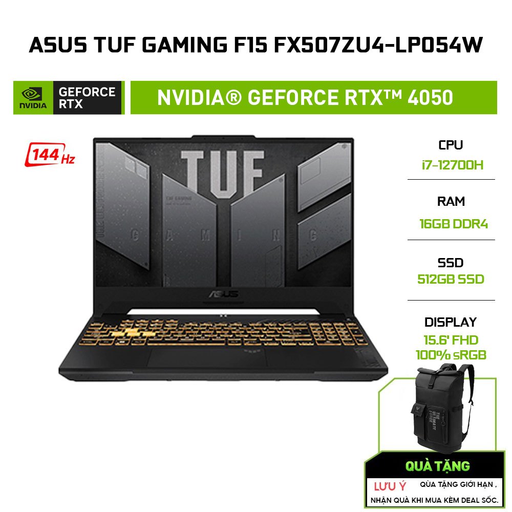 Laptop ASUS TUF Gaming F15 FX507ZU4-LP054W i7-12700H | 16GB | 512GB | GeForce RTX™ 4050 6GB ...