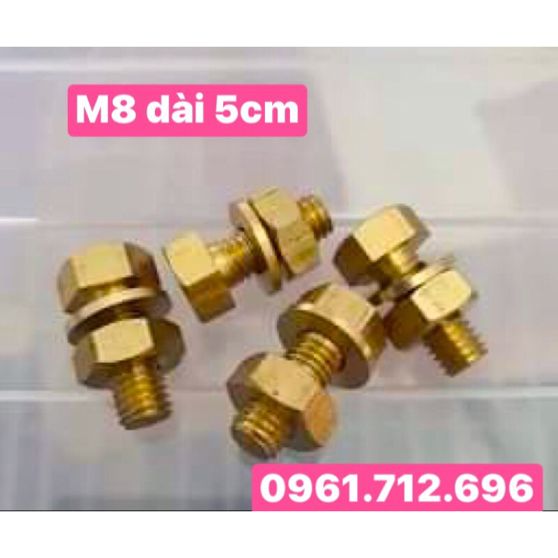 Bulong đồng thau M8 dài 5cm (bulong+ e cu + longden phẳng) | Shopee ...