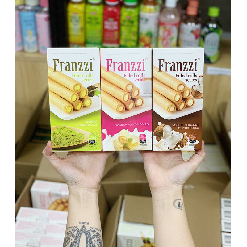 Franzzi- Bánh quế cuộn nhân kem FRANZZI thanh dài nhân kem đủ 3 vị 60gr ...