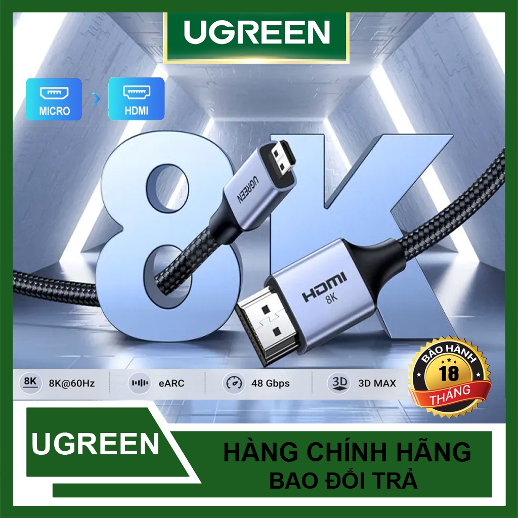 Cáp Micro HDMI to HDMI 2.1 Ugreen HD164 Hổ trợ 8K60Hz,Dynamic HDR, eARC ...