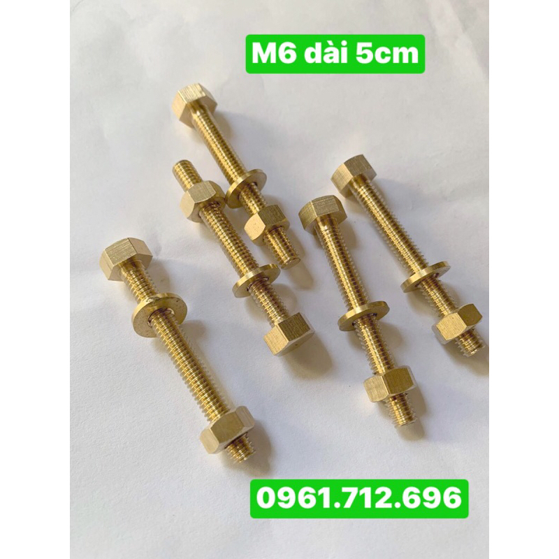 Ốc đồng thau M6 dài 5cm ( bulong + ecu + long den phẳng) | Shopee Việt Nam