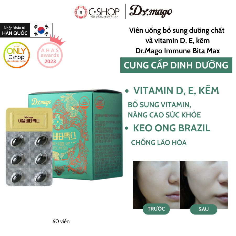 Viên uống bổ sung dưỡng chất và vitamin D, E, Kẽm cho cơ thể Dr.Mago ...