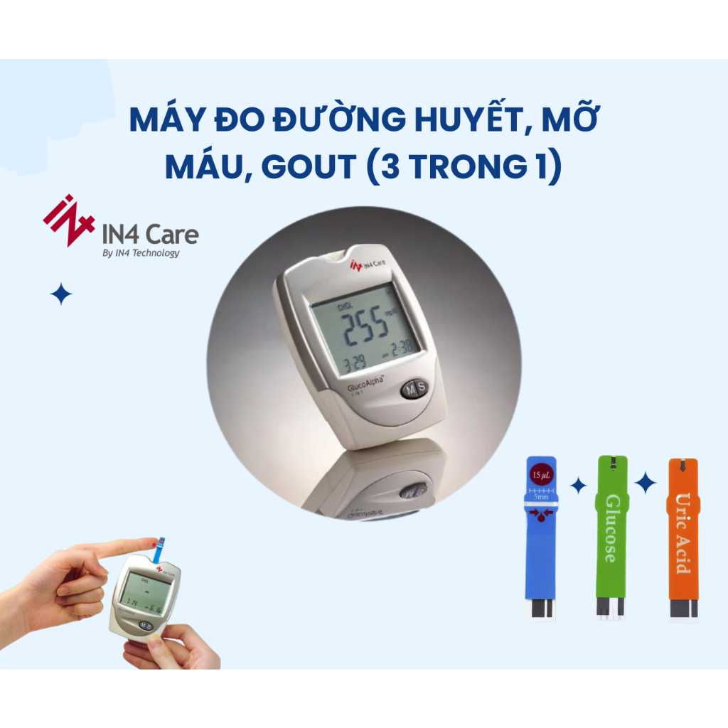 Máy Đo Đường Huyết, Mỡ Máu, GOUT (3 trong 1) - GlucoAlpha ET-311 ...
