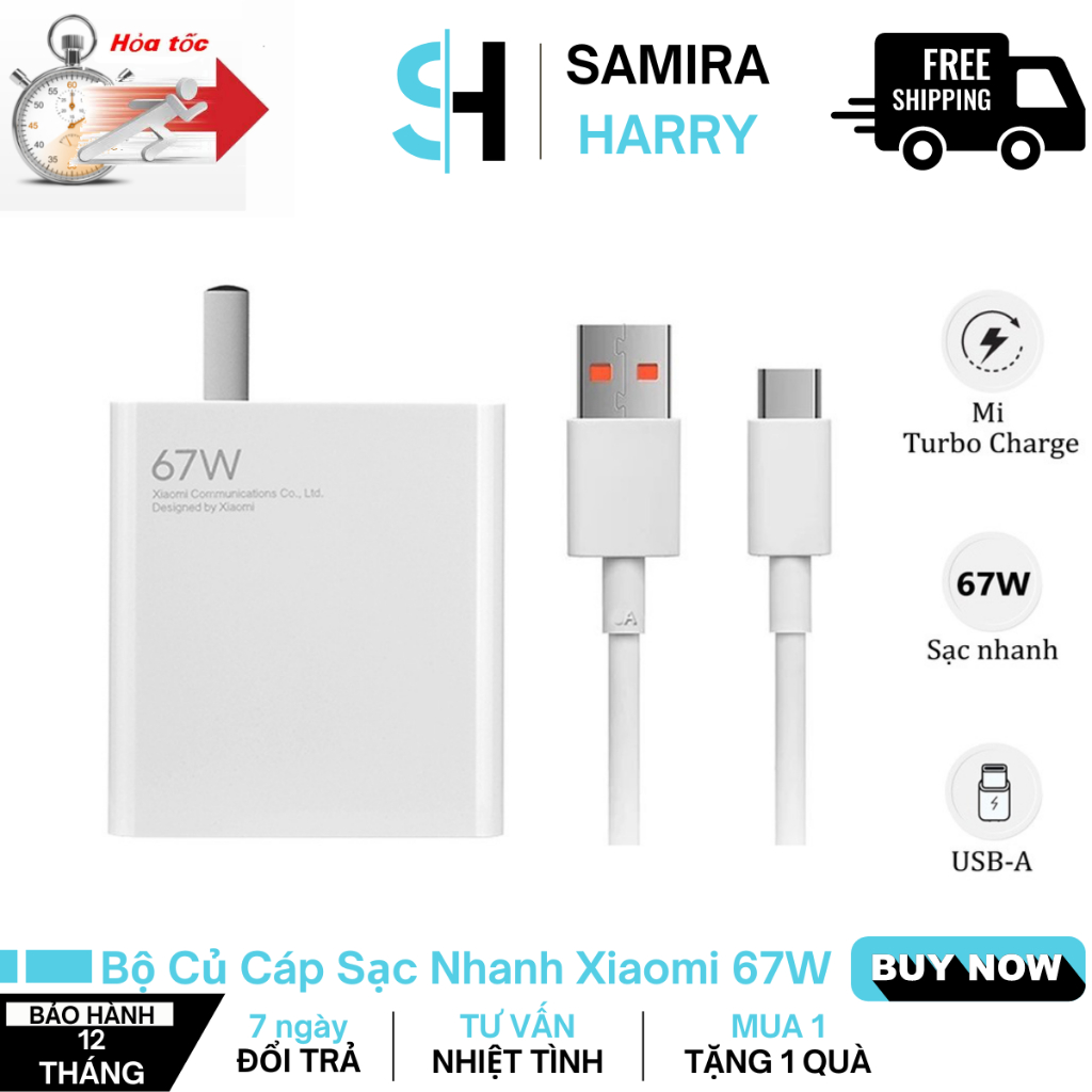 Bộ Sạc Nhanh Xiaomi 67W , Củ Cáp Sạc Nhanh Cổng USB Type-C Được Dùng Cho Xiaomi Samsung Và Các ...