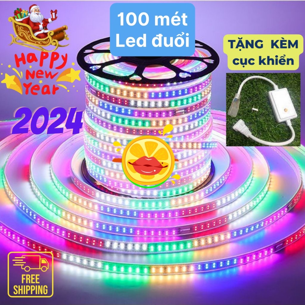 Cuộn 100m Dây Đèn LED 2835 220V có kèm 2 nguồn nối sẵn trang trí 1 hàng ...