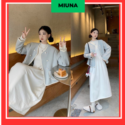 ( Loại 1 sẵn) Áo Khoác Cardigan Màu Xanh Trẻ Trung Miuna Dệt Kim, Áo ...