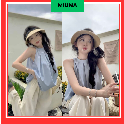 Áo cổ yếm Miuna dáng babydoll, Áo yếm bèo dễ thương xanh dương phong ...