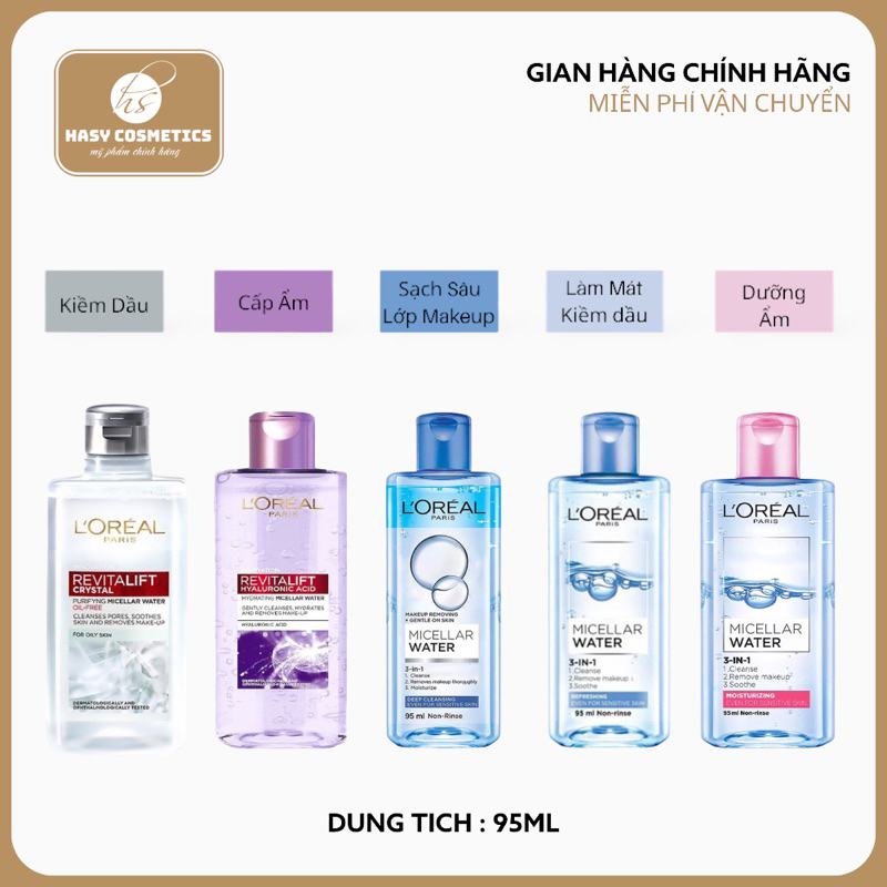 Nước Tẩy Trang Loreal, 3 In 1 L'Oreal Micellar Water 95ml ( chinhs ngạch đủ tem phụ ) | Shopee ...