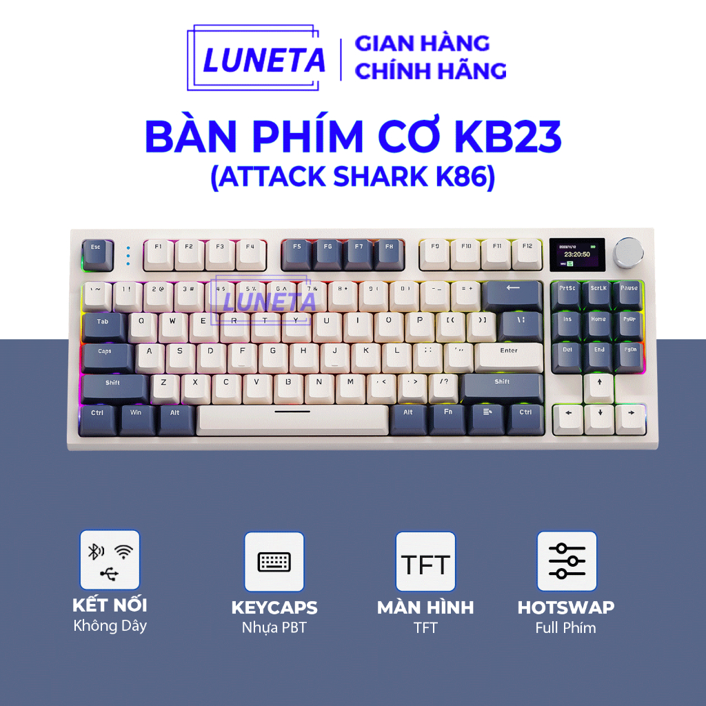 Bàn Phím Cơ Gaming Không Dây Led RGB Hotswap Màn Hình Led Mini Attack Shark K86 KB23 | Shopee ...