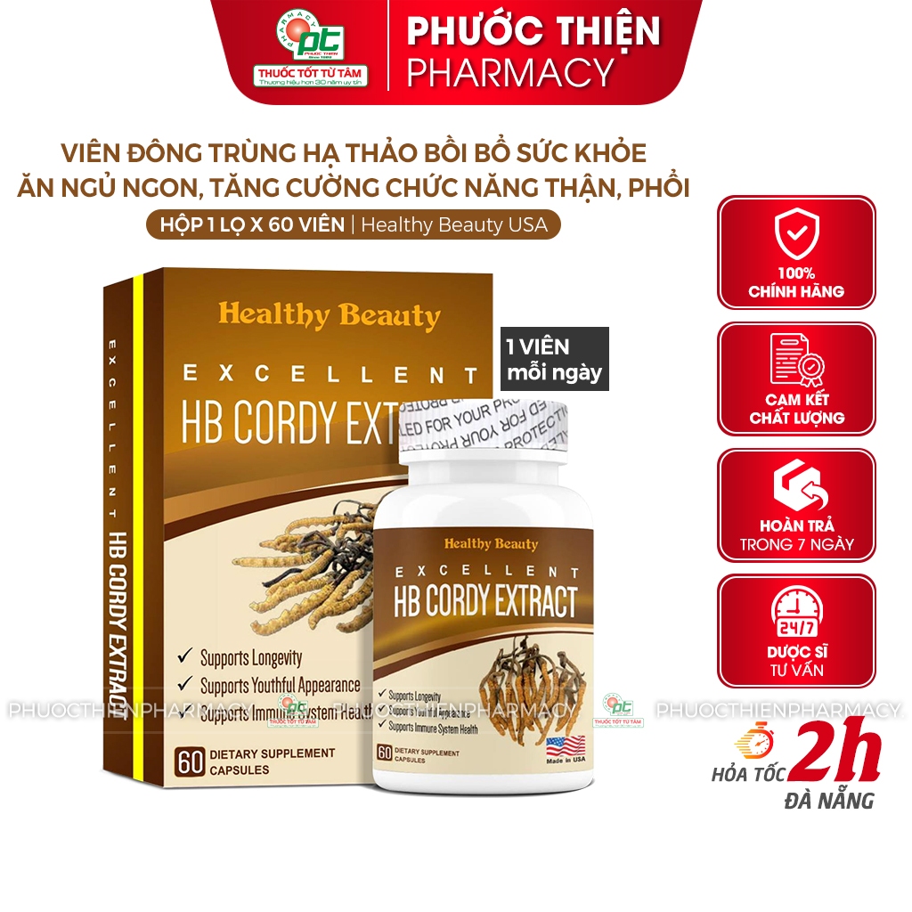 Viên đông trùng hạ thảo Cordyceps HB Cordy Extract lọ 60 viên - Bồi bổ ...