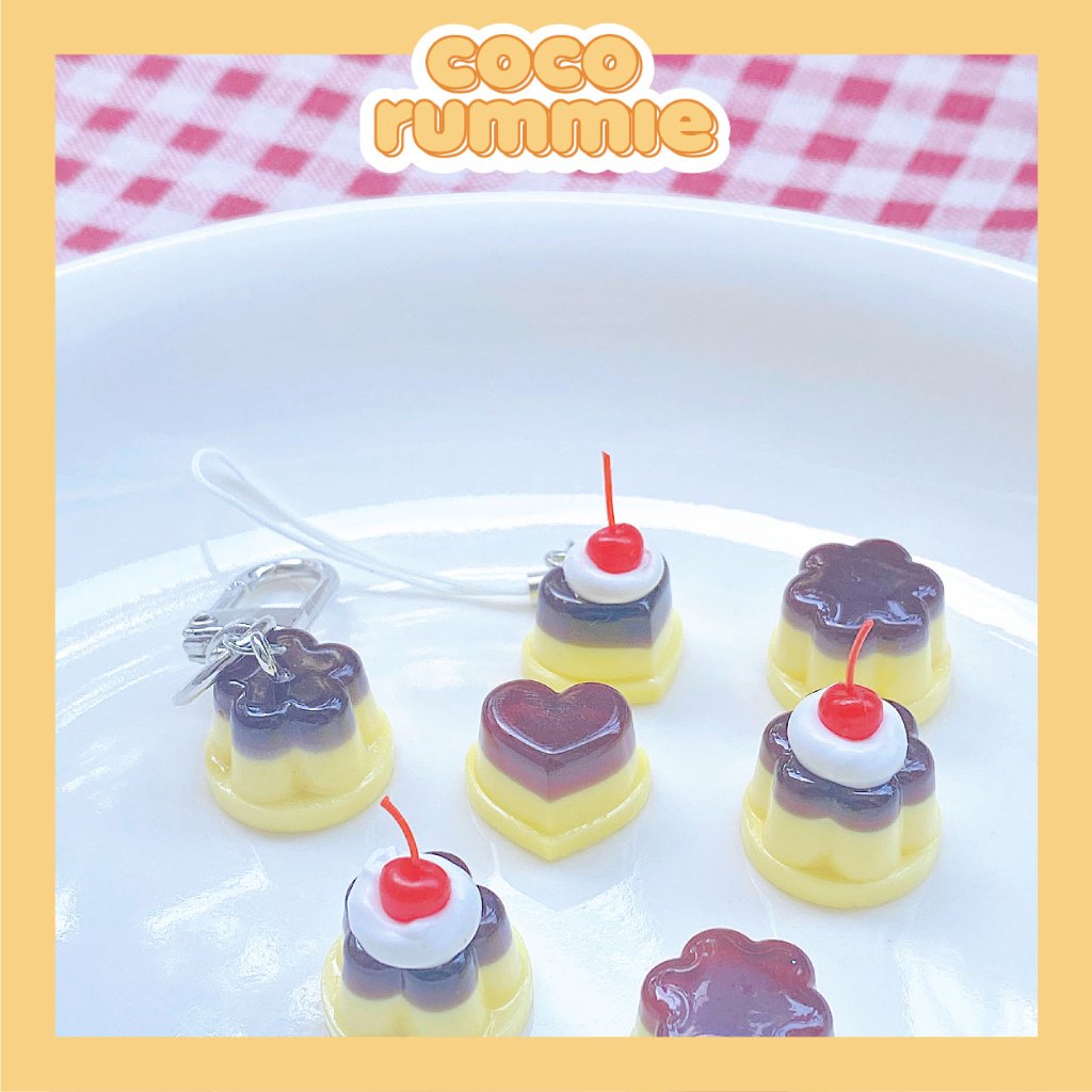 Móc Khóa Resin Bánh Flan Caramel - Dây Treo Điện Thoại Pudding Keyring ...