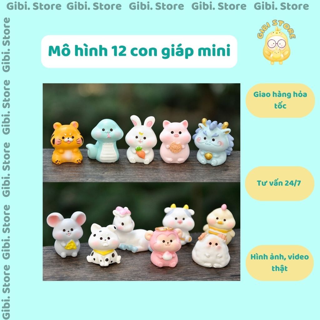 Mô hình 12 con giáp mini dễ thương Gibi store, mô hình tiểu cảnh, quà ...