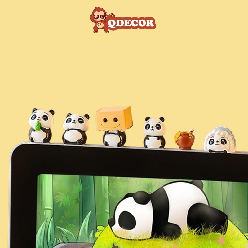 Set mô hình Gấu trúc thùng giấy mini dễ thương, dùng trang trí bàn học ...