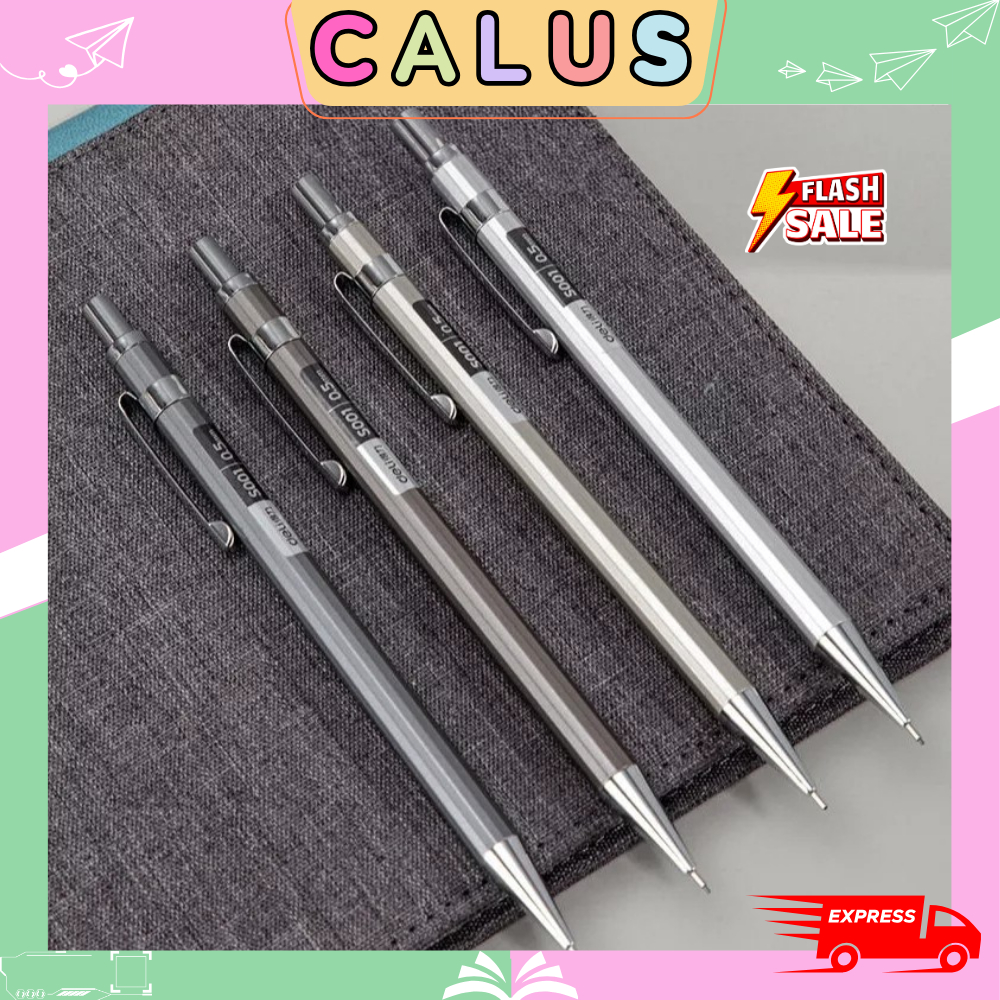 Bút chì kim học sinh CALUS bút bấm kèm đầu tẩy Ngòi 0.5/0.7mm Vỏ kim loại không hao mòn chống gỉ ...