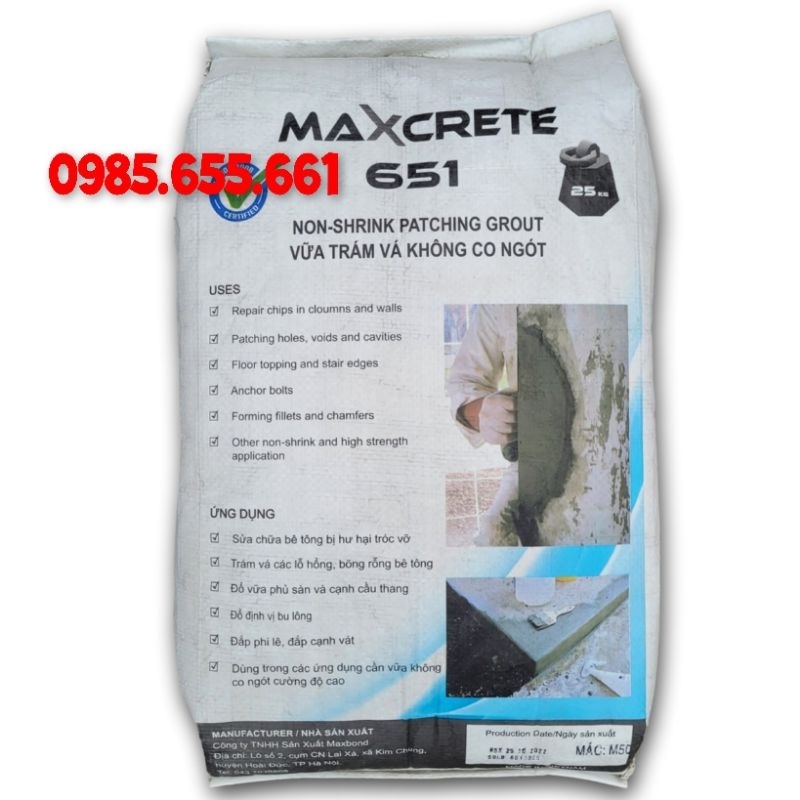 MAXCRETE Vữa trám vá,sửa chữa bê tông cường độ cao Maxcrete 651,vữa sửa ...