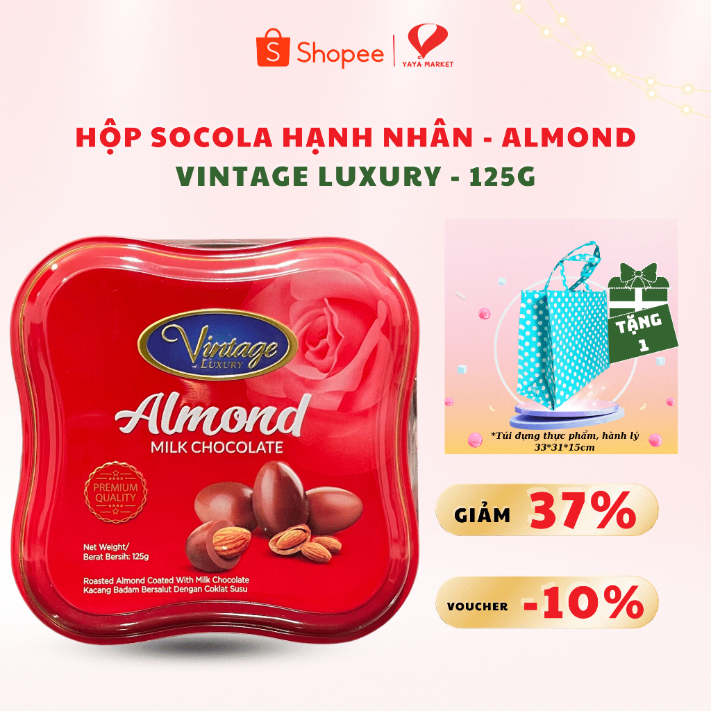 Hộp Socola Sữa Hạt Hạnh Nhân Almond Vintage Luxury 125g Màu Đỏ - SỈ ...