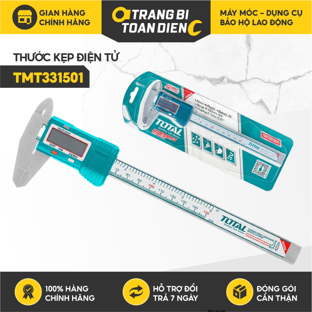 Thước kẹp điện tử Total TMT331501 thân nhựa, phạm vi đo 150mm, sử dụng ...