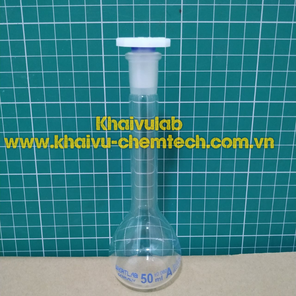 [Đức-Wertlab] Bình định mức trắng nút nhựa thủy tinh 10ml, 25m, 50ml ...