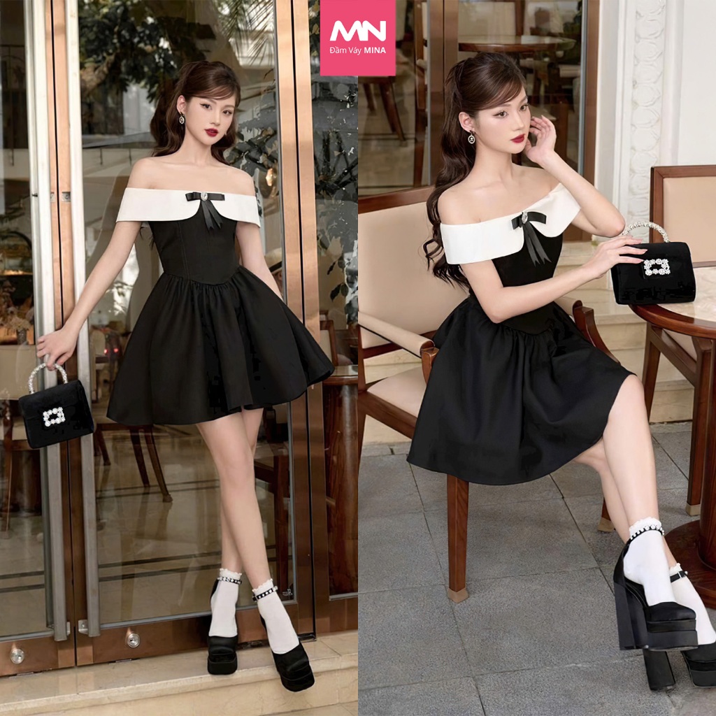 Váy tiểu thư sang chảnh trễ vai MINA thiết kế dáng xoè mini chất liệu ...