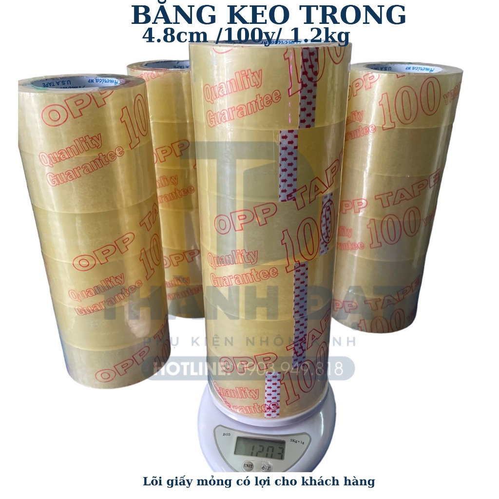 Băng keo trong 4.8cm lõi giấy mỏng cuộn 1.2kg (Băng keo siêu dai siêu dính, Băng keo rẻ, Băng ...