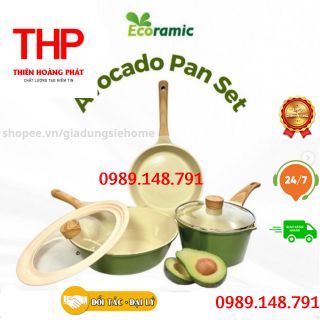 |DÙNG CHO MỌI LOẠI BẾP| Bộ Nồi Chảo cao cấp Ecoramic Avocado (Xanh Bơ ...